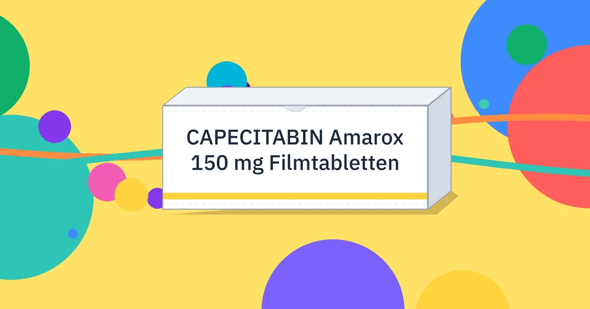 Symbolbild: Packung mit der Aufschrift CAPECITABIN Amarox 150 mg Filmtabletten (PZN 18840723) – Verfügbarkeit und Bezug in Apotheken in Frankfurt am Main