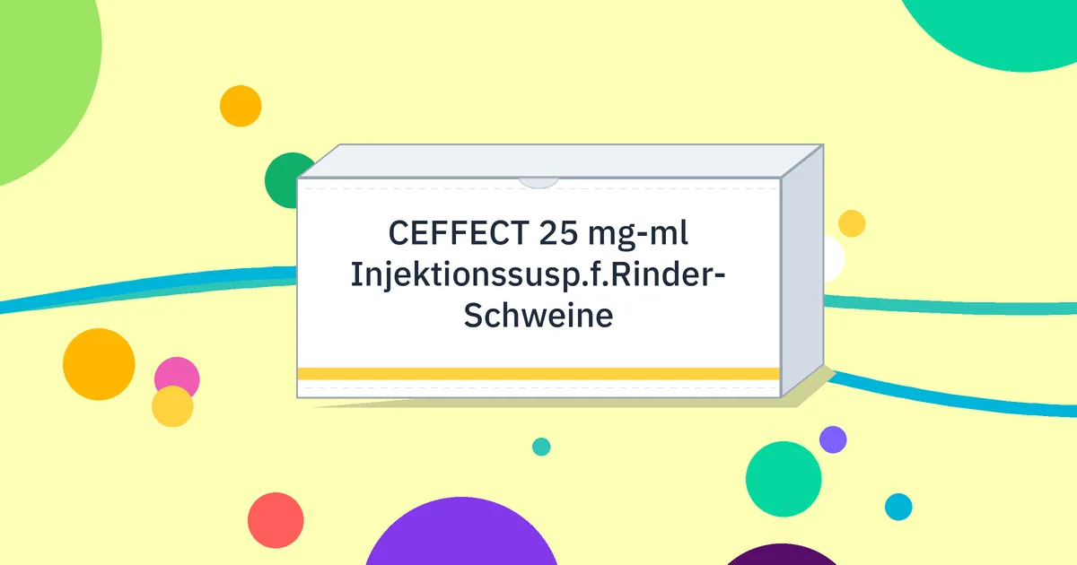 Symbolbild: Packung mit der Aufschrift CEFFECT 25 mg-ml Injektionssusp.f.Rinder-Schweine (PZN 03979852) – Verfügbarkeit und Bezug in Apotheken in Frankfurt am Main