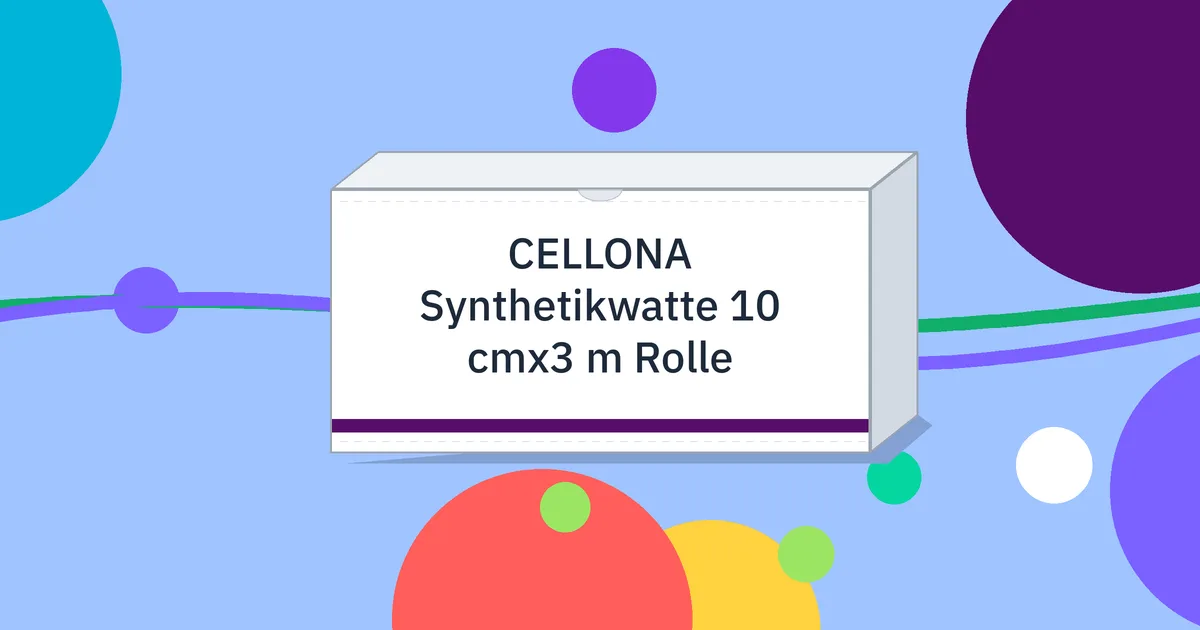 Symbolbild: Packung mit der Aufschrift CELLONA Synthetikwatte 10 cmx3 m Rolle (PZN 14367773) – Verfügbarkeit und Bezug in Apotheken in Frankfurt am Main