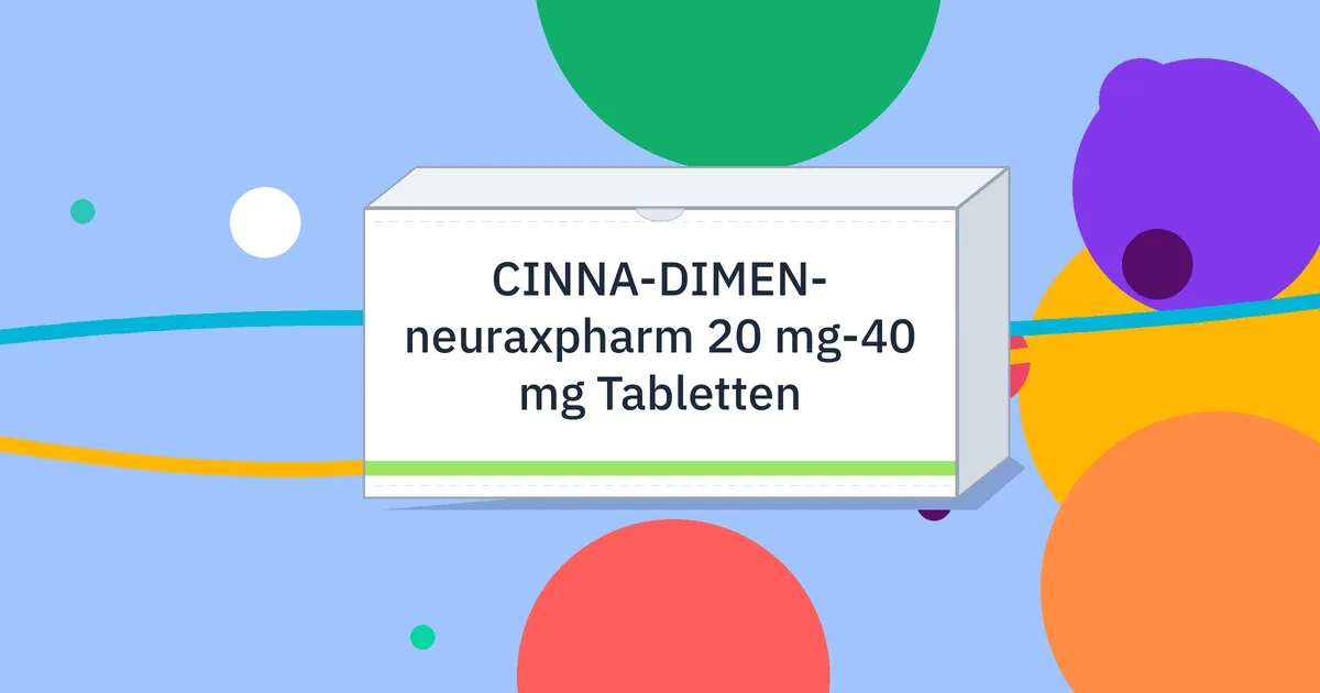 Symbolbild: Packung mit der Aufschrift CINNA-DIMEN-neuraxpharm 20 mg-40 mg Tabletten (PZN 11769695) – Verfügbarkeit und Bezug in Apotheken in Frankfurt am Main