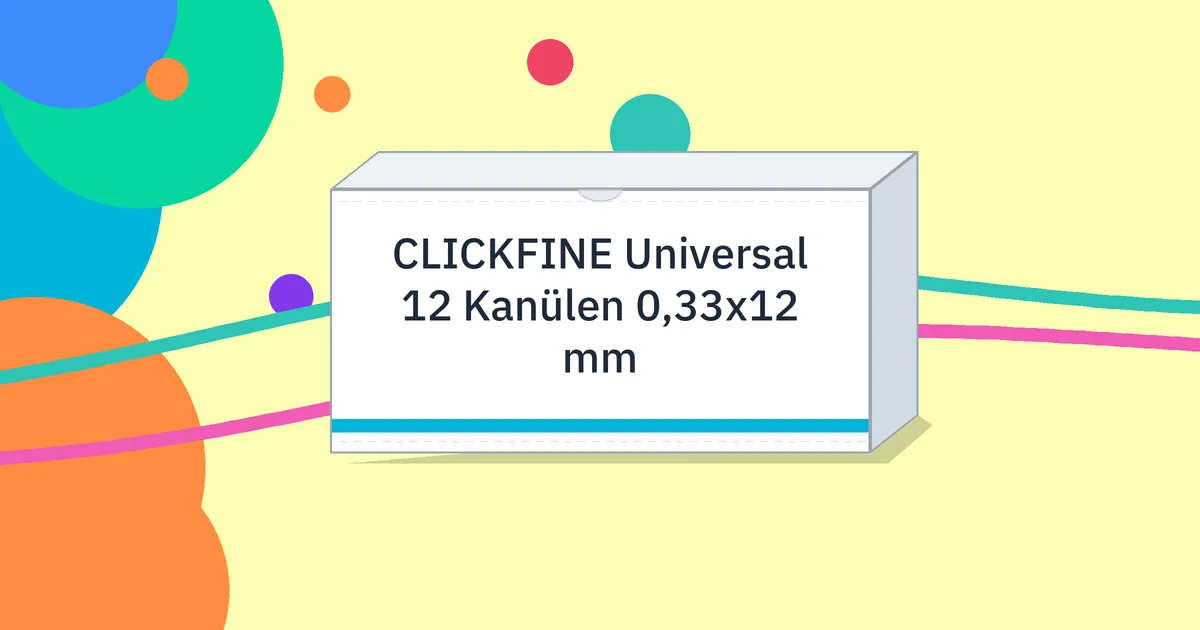 Symbolbild: Packung mit der Aufschrift CLICKFINE Universal 12 Kanülen 0,33x12 mm (PZN 16360373) – Verfügbarkeit und Bezug in Apotheken in Frankfurt am Main