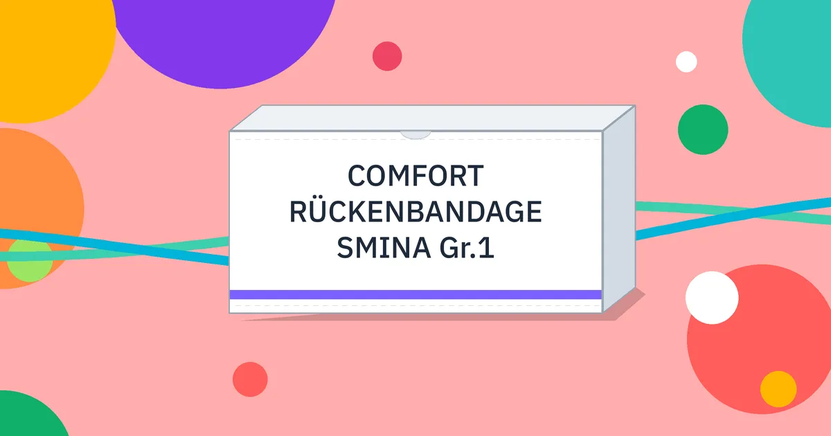 Symbolbild: Packung mit der Aufschrift COMFORT RÜCKENBANDAGE SMINA Gr.1 (PZN 20163299) – Verfügbarkeit und Bezug in Apotheken in Frankfurt am Main