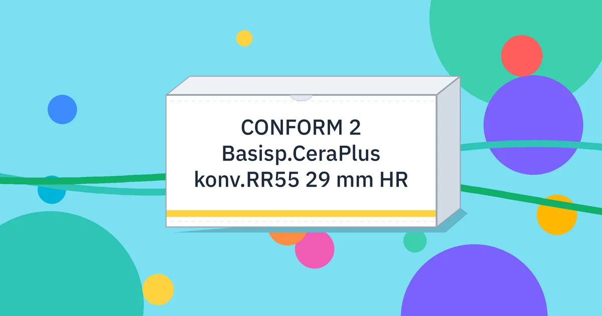 Symbolbild: Packung mit der Aufschrift CONFORM 2 Basisp.CeraPlus konv.RR55 29 mm HR (PZN 11349711) – Verfügbarkeit und Bezug in Apotheken in Frankfurt am Main