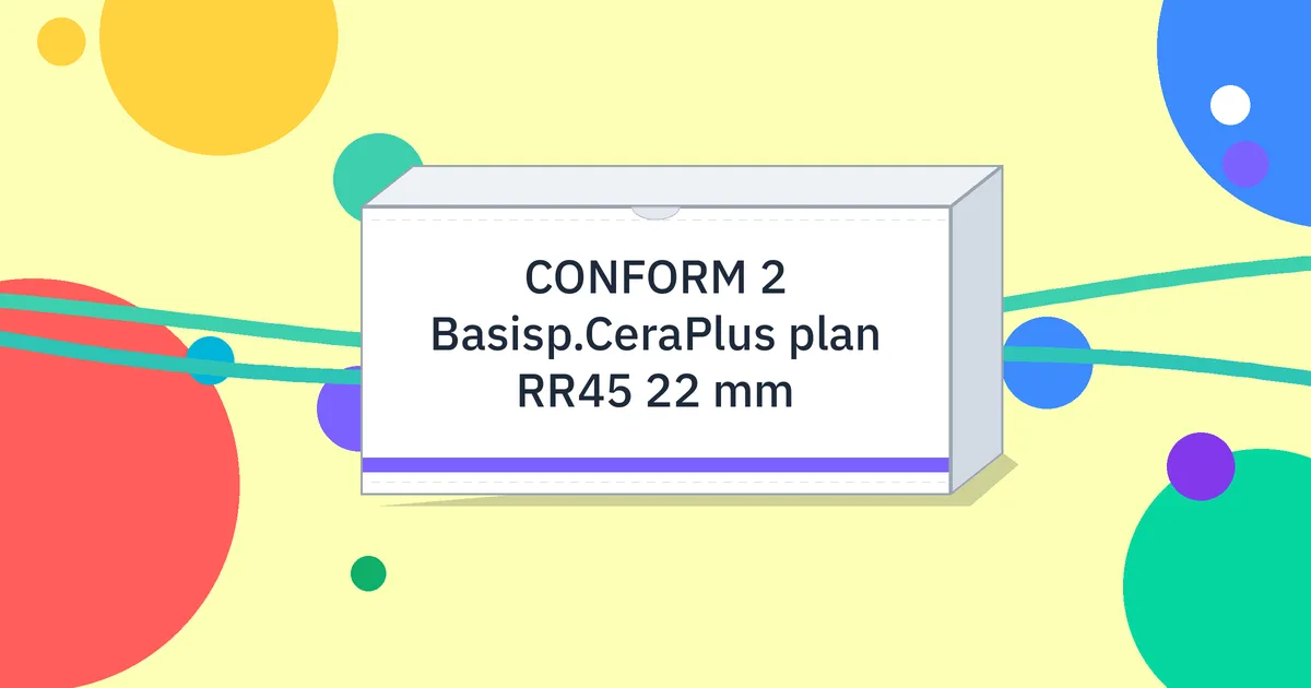 Symbolbild: Packung mit der Aufschrift CONFORM 2 Basisp.CeraPlus plan RR45 22 mm (PZN 16944542) – Verfügbarkeit und Bezug in Apotheken in Frankfurt am Main