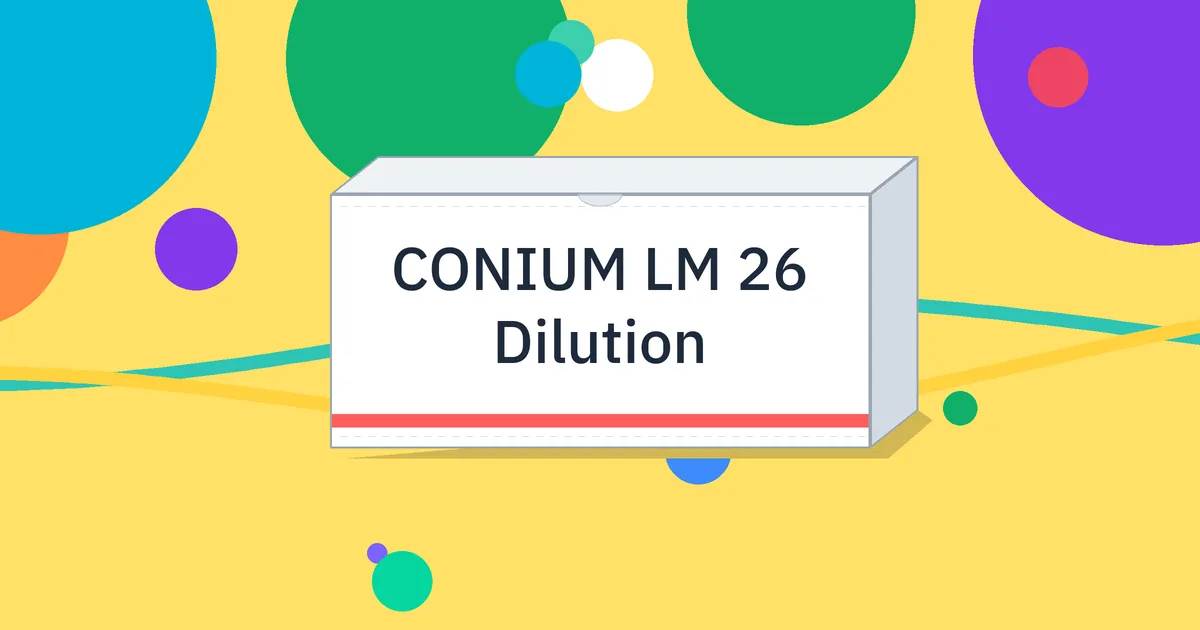 Symbolbild: Packung mit der Aufschrift CONIUM LM 26 Dilution (PZN 12833219) – Verfügbarkeit und Bezug in Apotheken in Frankfurt am Main