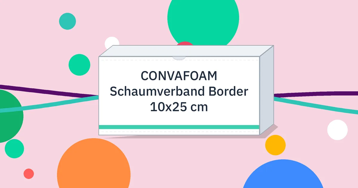 Symbolbild: Packung mit der Aufschrift CONVAFOAM Schaumverband Border 10x25 cm (PZN 20629510) – Verfügbarkeit und Bezug in Apotheken in Frankfurt am Main