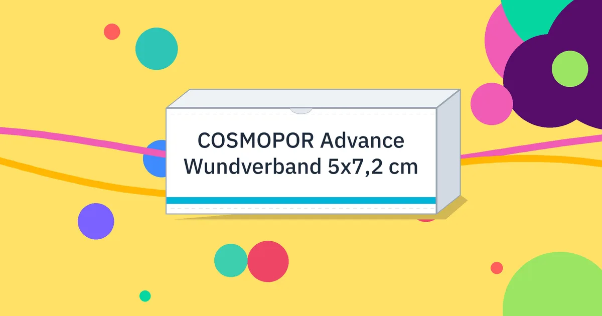 Symbolbild: Packung mit der Aufschrift COSMOPOR Advance Wundverband 5x7,2 cm (PZN 19341436) – Verfügbarkeit und Bezug in Apotheken in Frankfurt am Main