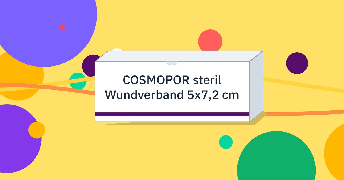 Symbolbild: Packung mit der Aufschrift COSMOPOR steril Wundverband 5x7,2 cm (PZN 17583201) – Verfügbarkeit und Bezug in Apotheken in Frankfurt am Main