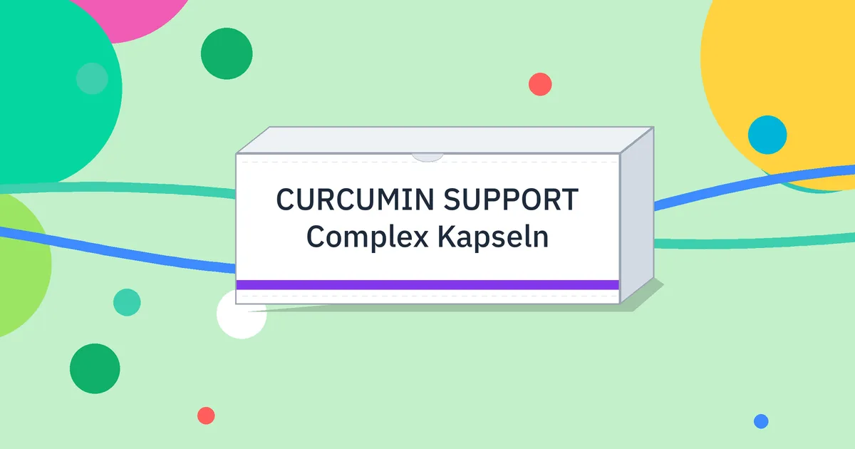 Symbolbild: Packung mit der Aufschrift CURCUMIN SUPPORT Complex Kapseln (PZN 16923646) – Verfügbarkeit und Bezug in Apotheken in Frankfurt am Main
