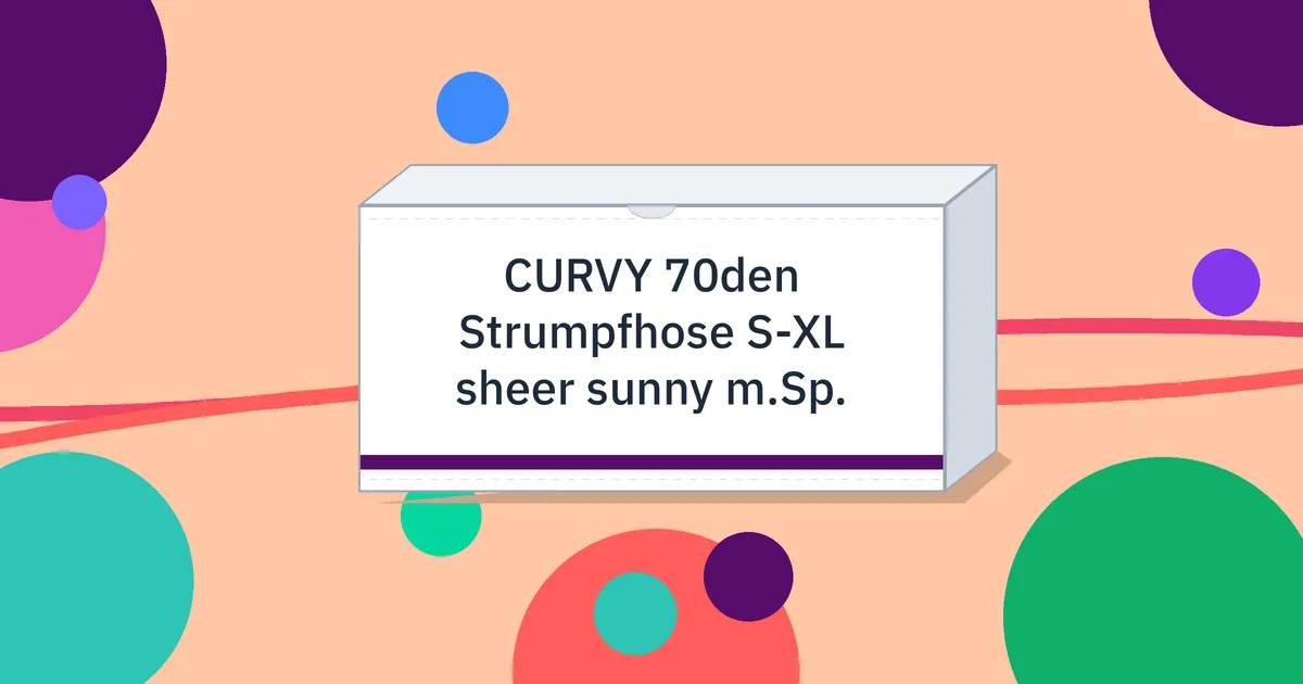 Symbolbild: Packung mit der Aufschrift CURVY 70den Strumpfhose S-XL sheer sunny m.Sp. (PZN 16175718) – Verfügbarkeit und Bezug in Apotheken in Frankfurt am Main