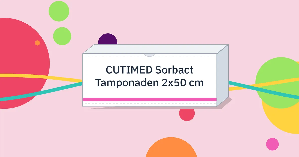 Symbolbild: Packung mit der Aufschrift CUTIMED Sorbact Tamponaden 2x50 cm (PZN 20174707) – Verfügbarkeit und Bezug in Apotheken in Frankfurt am Main
