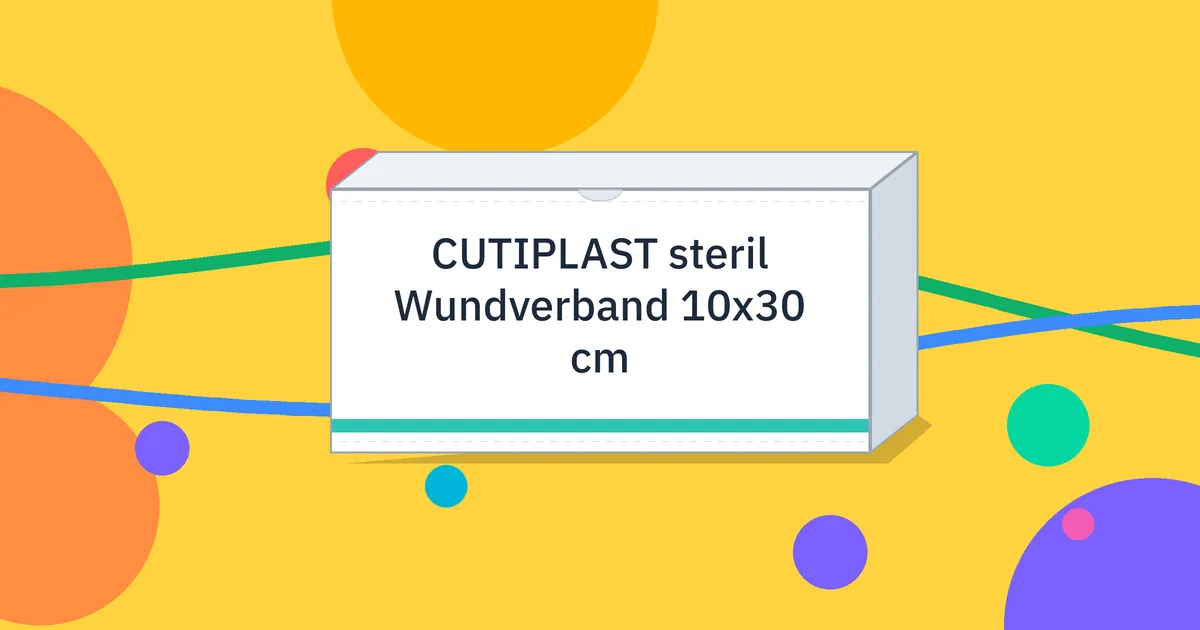 Symbolbild: Packung mit der Aufschrift CUTIPLAST steril Wundverband 10x30 cm (PZN 18051848) – Verfügbarkeit und Bezug in Apotheken in Frankfurt am Main