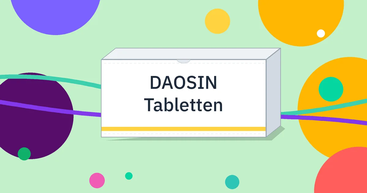 Symbolbild: Packung mit der Aufschrift DAOSIN Tabletten (PZN 17982384) – Verfügbarkeit und Bezug in Apotheken in Frankfurt am Main