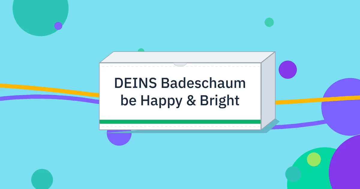 Symbolbild: Packung mit der Aufschrift DEINS Badeschaum be Happy & Bright (PZN 19163555) – Verfügbarkeit und Bezug in Apotheken in Frankfurt am Main