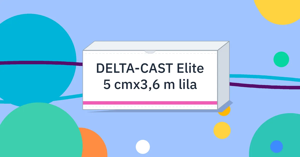 Symbolbild: Packung mit der Aufschrift DELTA-CAST Elite 5 cmx3,6 m lila (PZN 15565475) – Verfügbarkeit und Bezug in Apotheken in Frankfurt am Main