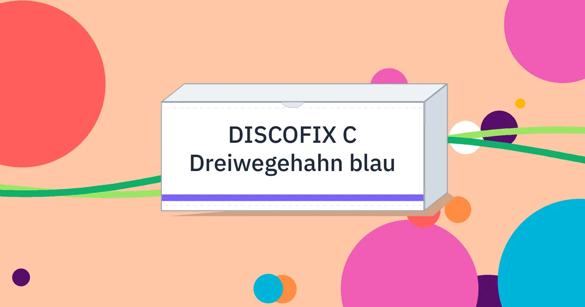 Symbolbild: Packung mit der Aufschrift DISCOFIX C Dreiwegehahn blau (PZN 19768063) – Verfügbarkeit und Bezug in Apotheken in Frankfurt am Main