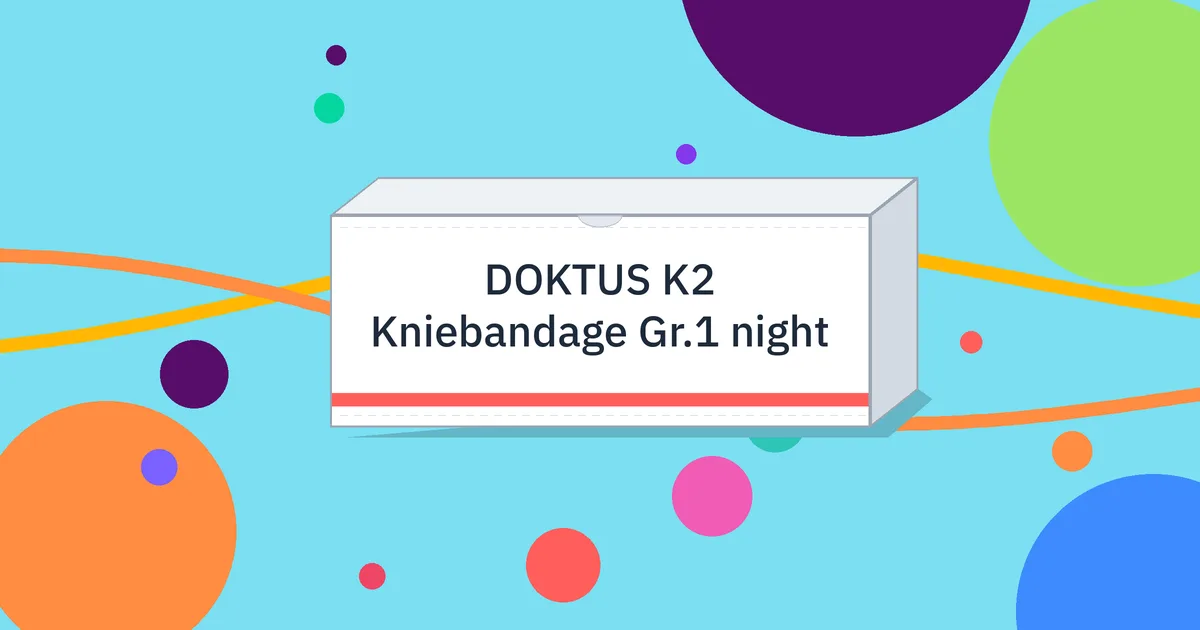 Symbolbild: Packung mit der Aufschrift DOKTUS K2 Kniebandage Gr.1 night (PZN 03310103) – Verfügbarkeit und Bezug in Apotheken in Frankfurt am Main