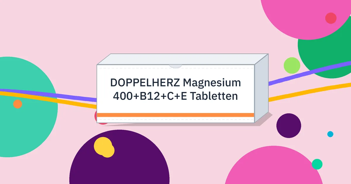 Symbolbild: Packung mit der Aufschrift DOPPELHERZ Magnesium 400+B12+C+E Tabletten (PZN 11100302) – Verfügbarkeit und Bezug in Apotheken in Frankfurt am Main