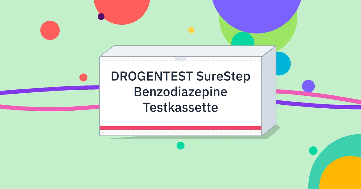 Symbolbild: Packung mit der Aufschrift DROGENTEST SureStep Benzodiazepine Testkassette (PZN 16573531) – Verfügbarkeit und Bezug in Apotheken in Frankfurt am Main