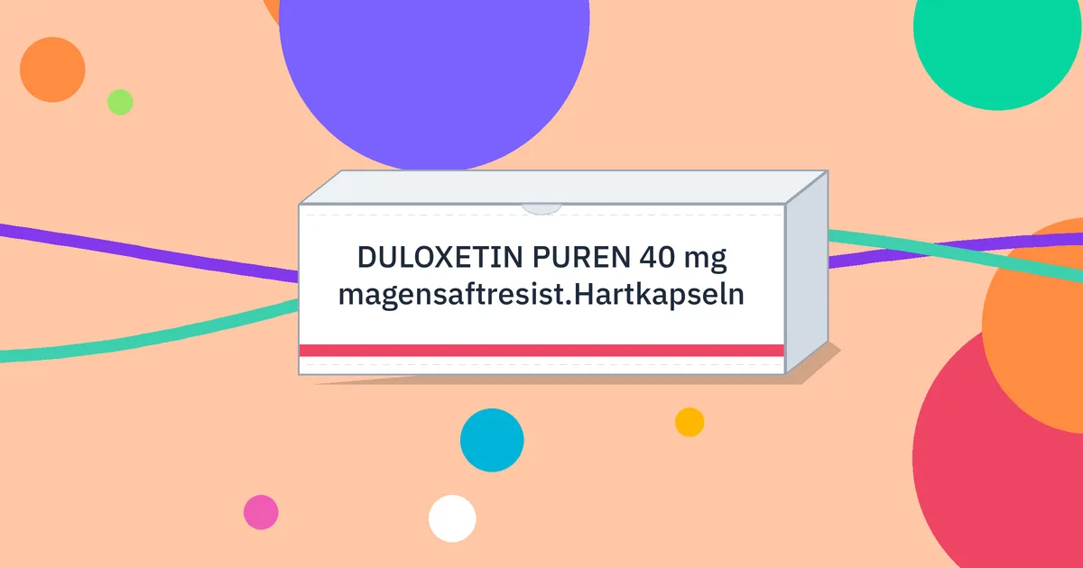 Symbolbild: Packung mit der Aufschrift DULOXETIN PUREN 40 mg magensaftresist.Hartkapseln (PZN 11175990) – Verfügbarkeit und Bezug in Apotheken in Frankfurt am Main