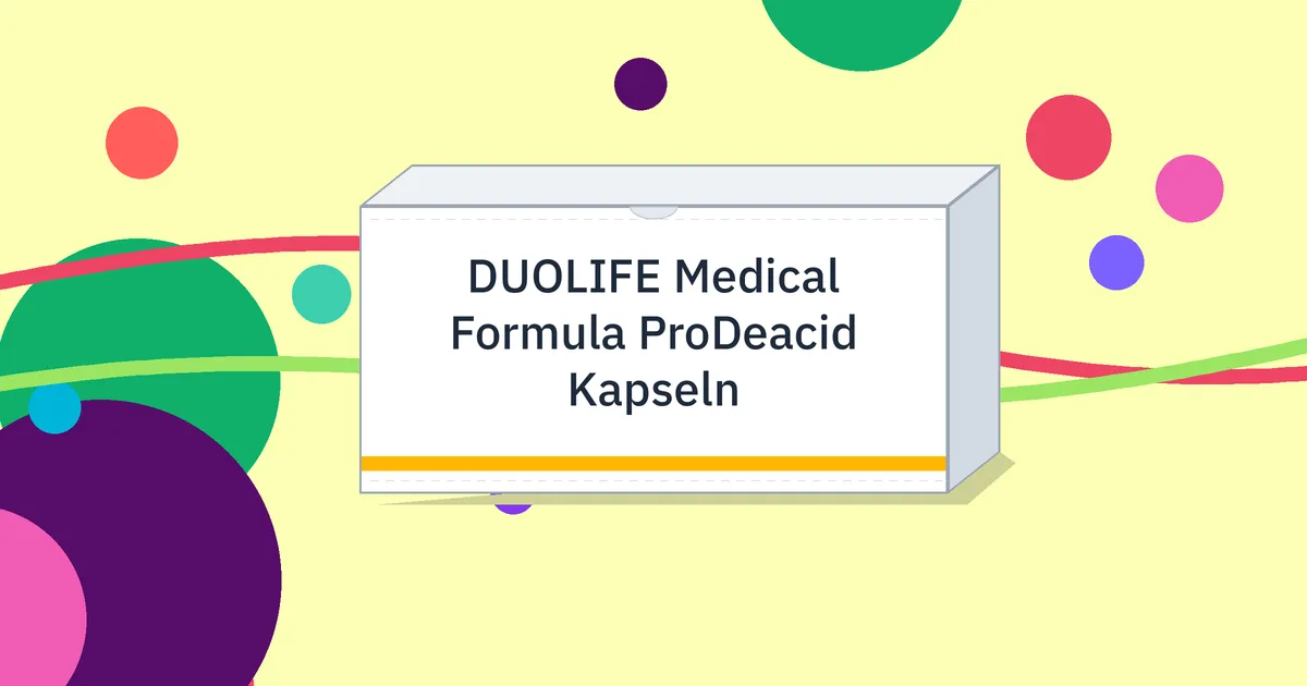 Symbolbild: Packung mit der Aufschrift DUOLIFE Medical Formula ProDeacid Kapseln (PZN 16613561) – Verfügbarkeit und Bezug in Apotheken in Frankfurt am Main