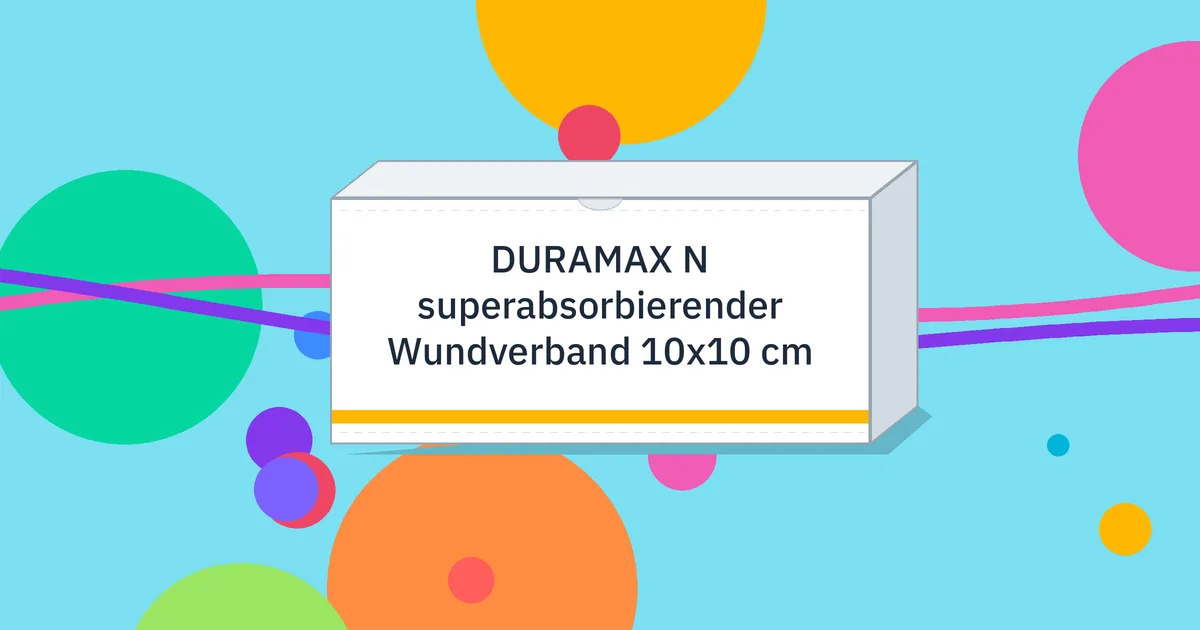 Symbolbild: Packung mit der Aufschrift DURAMAX N superabsorbierender Wundverband 10x10 cm (PZN 19793291) – Verfügbarkeit und Bezug in Apotheken in Frankfurt am Main
