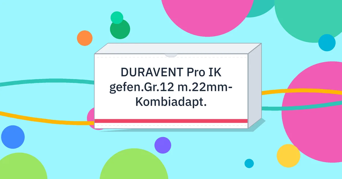 Symbolbild: Packung mit der Aufschrift DURAVENT Pro IK gefen.Gr.12 m.22mm-Kombiadapt. (PZN 19244101) – Verfügbarkeit und Bezug in Apotheken in Frankfurt am Main