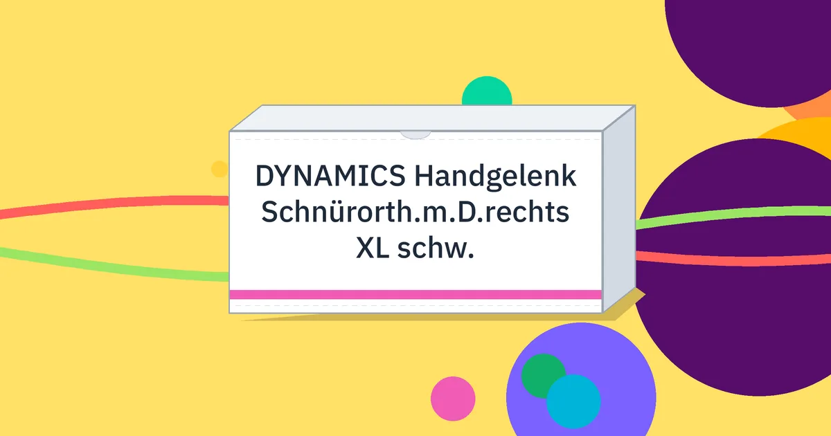 Symbolbild: Packung mit der Aufschrift DYNAMICS Handgelenk Schnürorth.m.D.rechts XL schw. (PZN 10632907) – Verfügbarkeit und Bezug in Apotheken in Frankfurt am Main