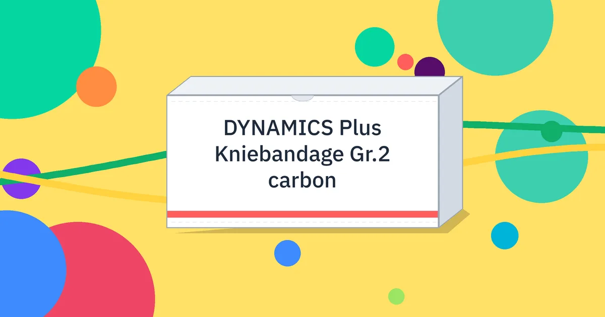 Symbolbild: Packung mit der Aufschrift DYNAMICS Plus Kniebandage Gr.2 carbon (PZN 10635076) – Verfügbarkeit und Bezug in Apotheken in Frankfurt am Main