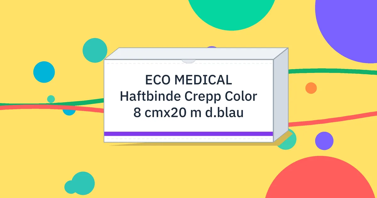Symbolbild: Packung mit der Aufschrift ECO MEDICAL Haftbinde Crepp Color 8 cmx20 m d.blau (PZN 00732795) – Verfügbarkeit und Bezug in Apotheken in Frankfurt am Main