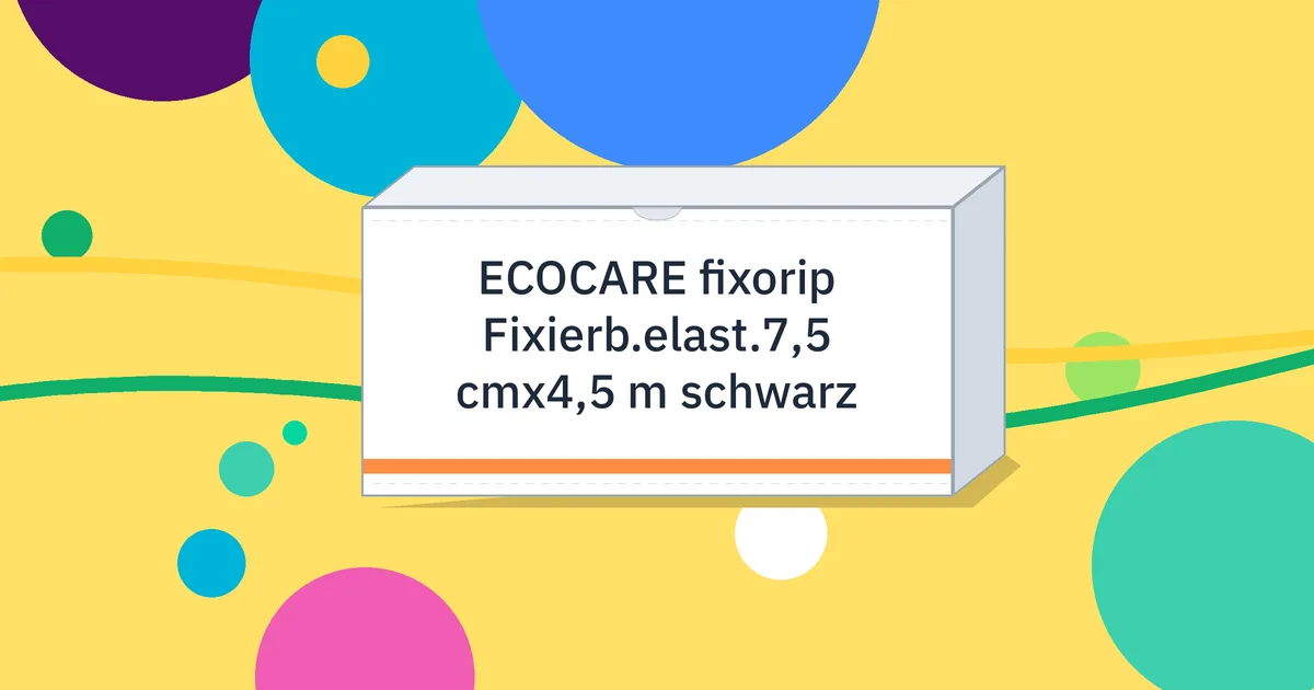 Symbolbild: Packung mit der Aufschrift ECOCARE fixorip Fixierb.elast.7,5 cmx4,5 m schwarz (PZN 11520464) – Verfügbarkeit und Bezug in Apotheken in Frankfurt am Main