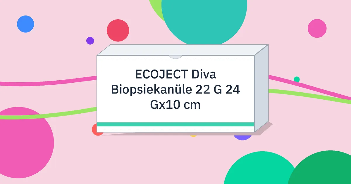 Symbolbild: Packung mit der Aufschrift ECOJECT Diva Biopsiekanüle 22 G 24 Gx10 cm (PZN 06125613) – Verfügbarkeit und Bezug in Apotheken in Frankfurt am Main