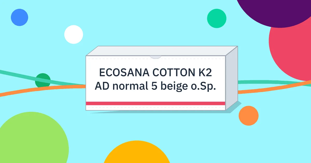 Symbolbild: Packung mit der Aufschrift ECOSANA COTTON K2 AD normal 5 beige o.Sp. (PZN 16948014) – Verfügbarkeit und Bezug in Apotheken in Frankfurt am Main
