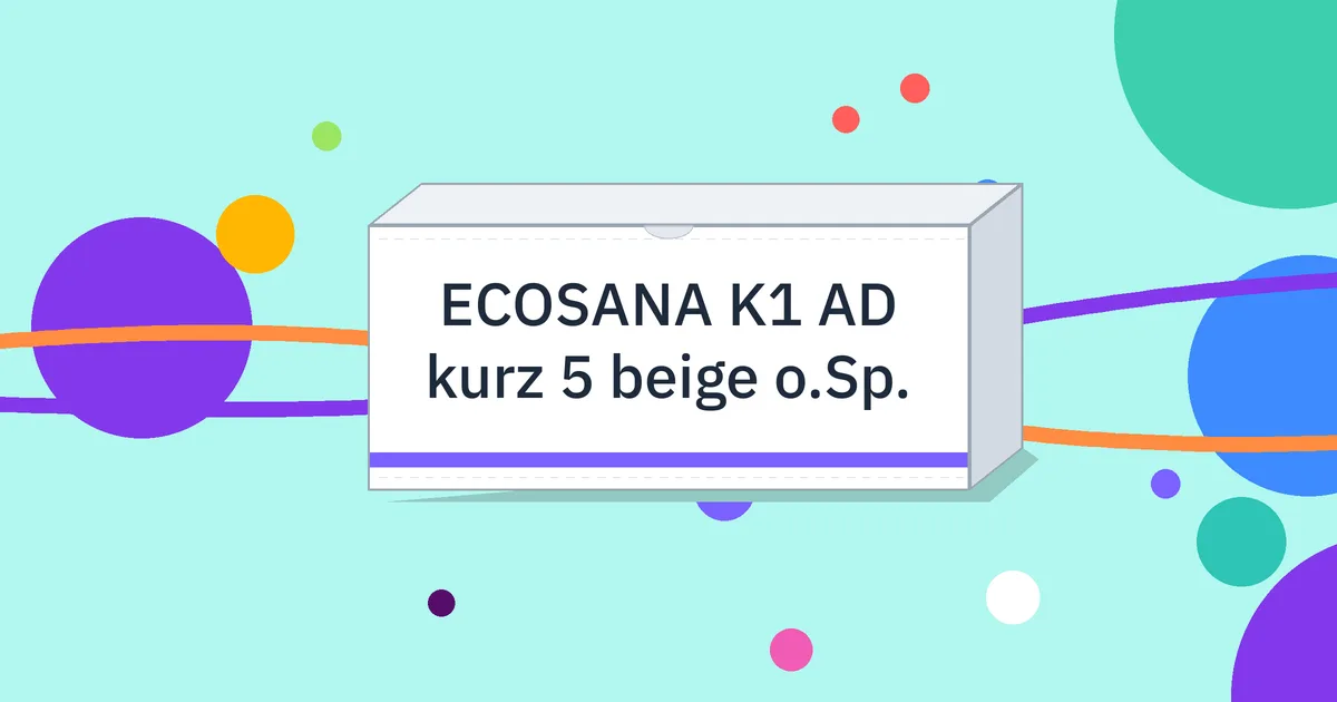 Symbolbild: Packung mit der Aufschrift ECOSANA K1 AD kurz 5 beige o.Sp. (PZN 04725071) – Verfügbarkeit und Bezug in Apotheken in Frankfurt am Main