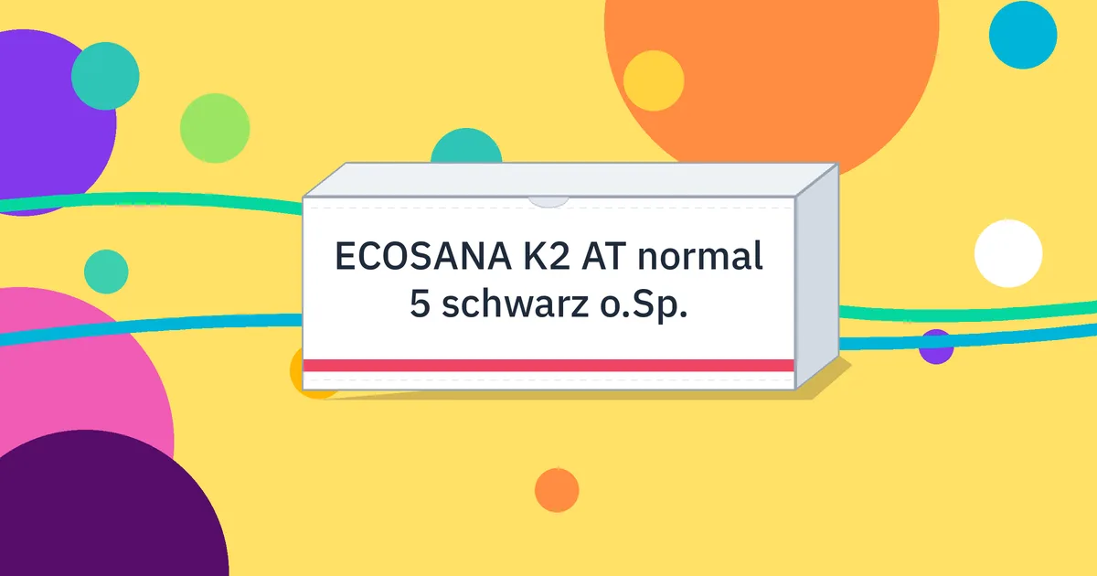 Symbolbild: Packung mit der Aufschrift ECOSANA K2 AT normal 5 schwarz o.Sp. (PZN 01559577) – Verfügbarkeit und Bezug in Apotheken in Frankfurt am Main