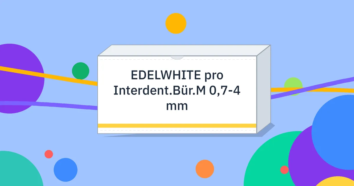 Symbolbild: Packung mit der Aufschrift EDELWHITE pro Interdent.Bür.M 0,7-4 mm (PZN 06148991) – Verfügbarkeit und Bezug in Apotheken in Frankfurt am Main