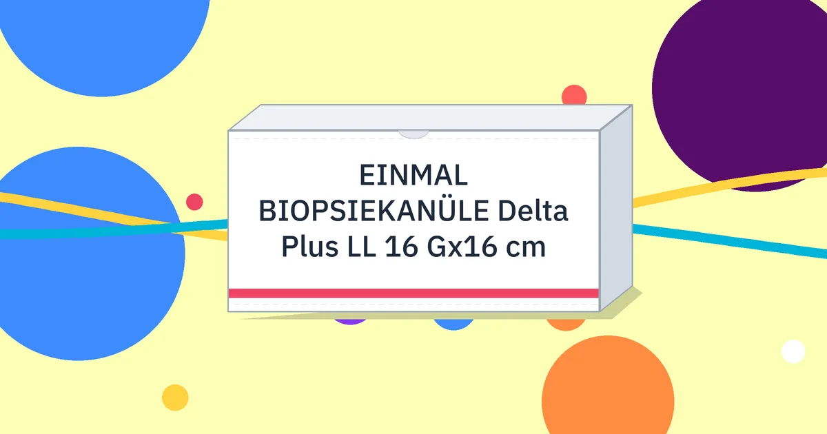 Symbolbild: Packung mit der Aufschrift EINMAL BIOPSIEKANÜLE Delta Plus LL 16 Gx16 cm (PZN 12497419) – Verfügbarkeit und Bezug in Apotheken in Frankfurt am Main