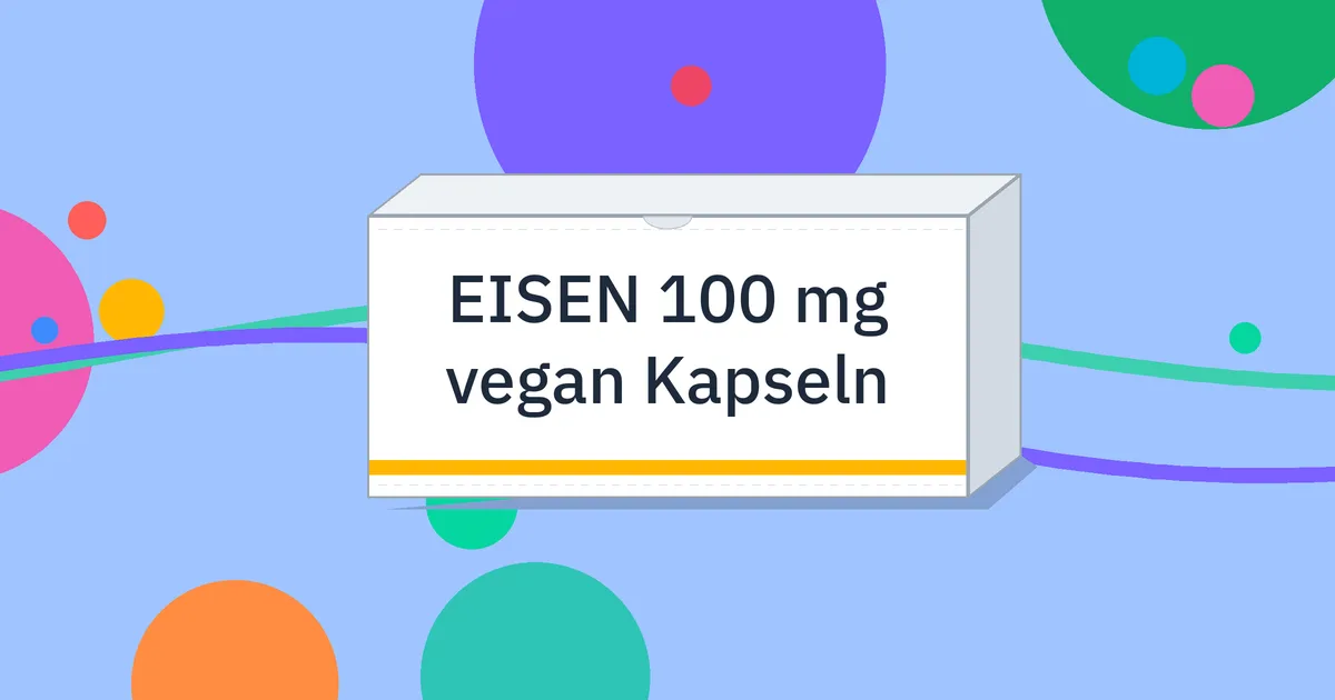 Symbolbild: Packung mit der Aufschrift EISEN 100 mg vegan Kapseln (PZN 19099917) – Verfügbarkeit und Bezug in Apotheken in Frankfurt am Main