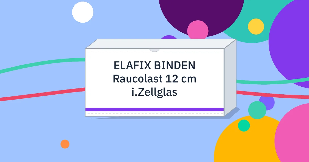 Symbolbild: Packung mit der Aufschrift ELAFIX BINDEN Raucolast 12 cm i.Zellglas (PZN 04789964) – Verfügbarkeit und Bezug in Apotheken in Frankfurt am Main