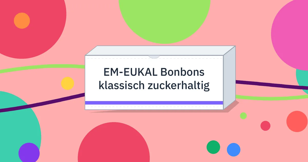 Symbolbild: Packung mit der Aufschrift EM-EUKAL Bonbons klassisch zuckerhaltig (PZN 03165724) – Verfügbarkeit und Bezug in Apotheken in Frankfurt am Main