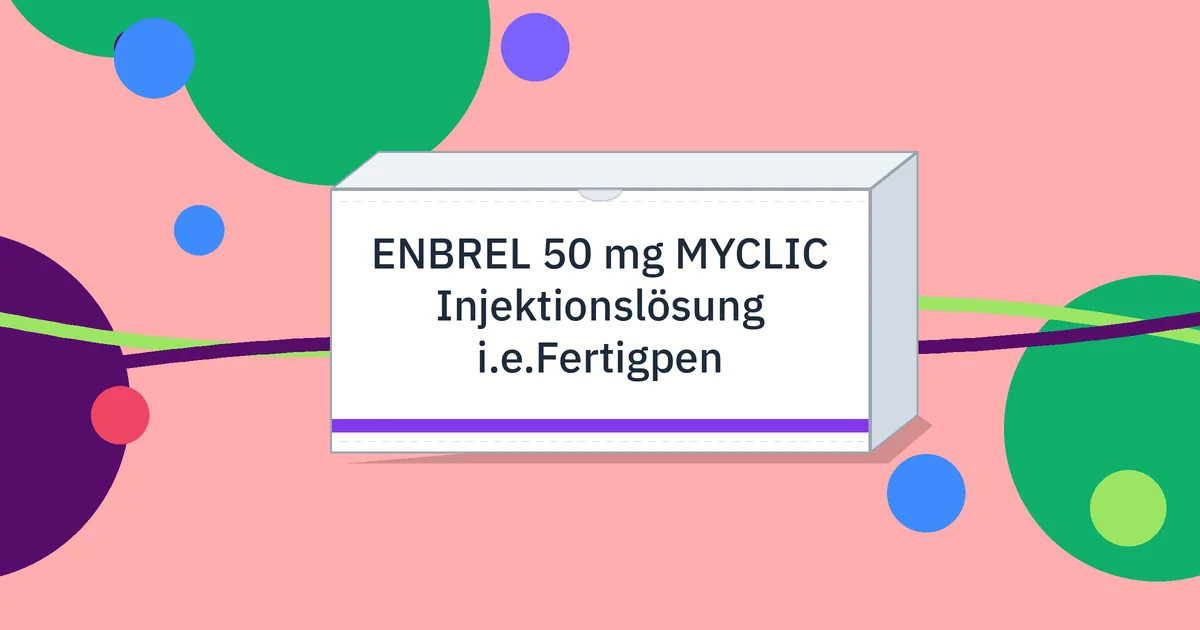 Symbolbild: Packung mit der Aufschrift ENBREL 50 mg MYCLIC Injektionslösung i.e.Fertigpen (PZN 09236218) – Verfügbarkeit und Bezug in Apotheken in Frankfurt am Main