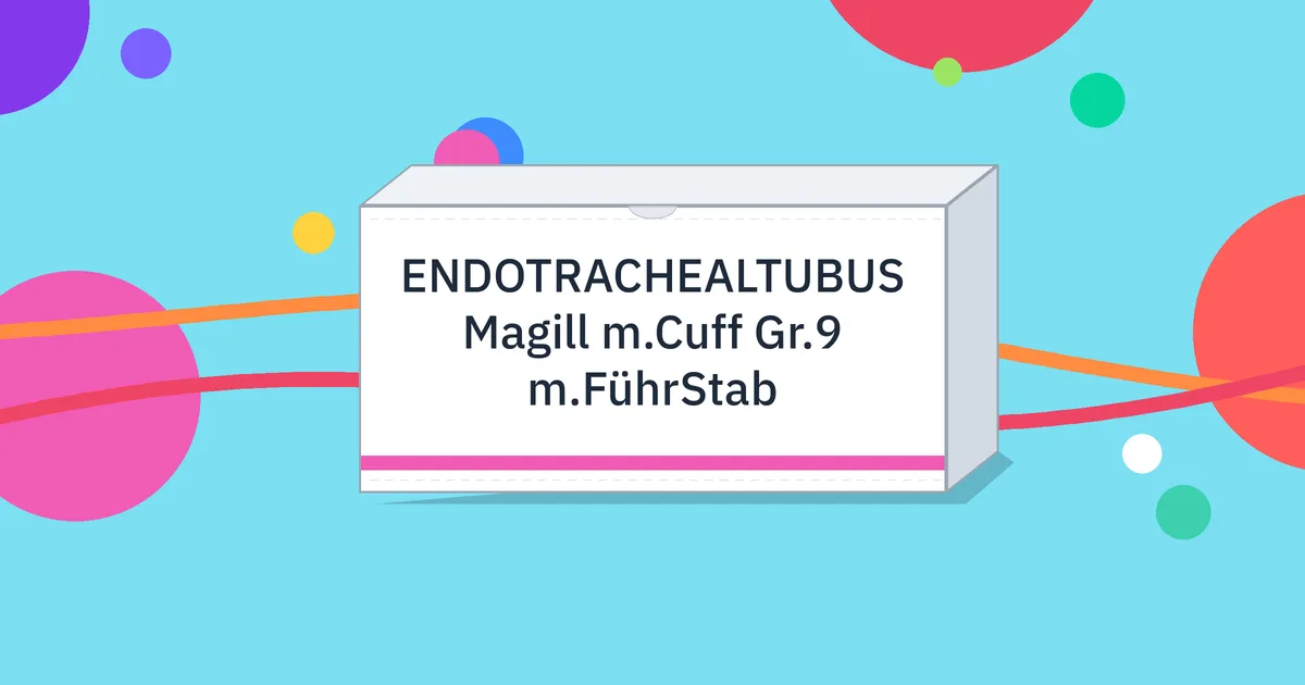 Symbolbild: Packung mit der Aufschrift ENDOTRACHEALTUBUS Magill m.Cuff Gr.9 m.FührStab (PZN 10047416) – Verfügbarkeit und Bezug in Apotheken in Frankfurt am Main