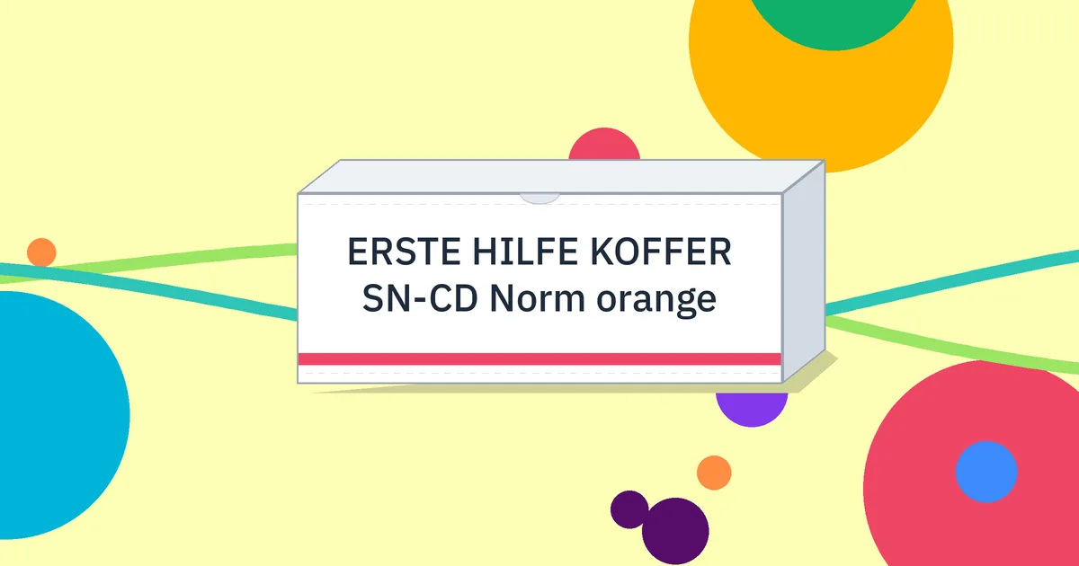 Symbolbild: Packung mit der Aufschrift ERSTE HILFE KOFFER SN-CD Norm orange (PZN 11048116) – Verfügbarkeit und Bezug in Apotheken in Frankfurt am Main