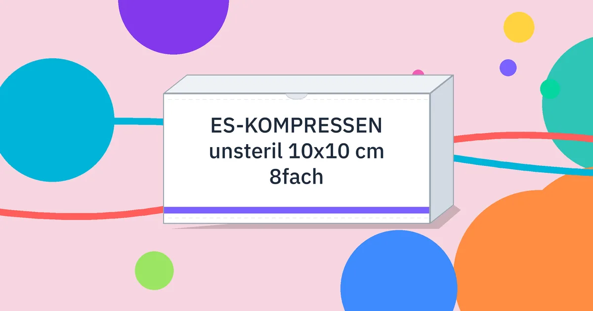 Symbolbild: Packung mit der Aufschrift ES-KOMPRESSEN unsteril 10x10 cm 8fach (PZN 19538943) – Verfügbarkeit und Bezug in Apotheken in Frankfurt am Main