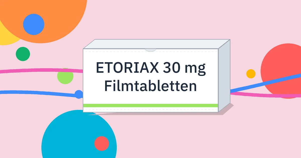Symbolbild: Packung mit der Aufschrift ETORIAX 30 mg Filmtabletten (PZN 12653859) – Verfügbarkeit und Bezug in Apotheken in Frankfurt am Main