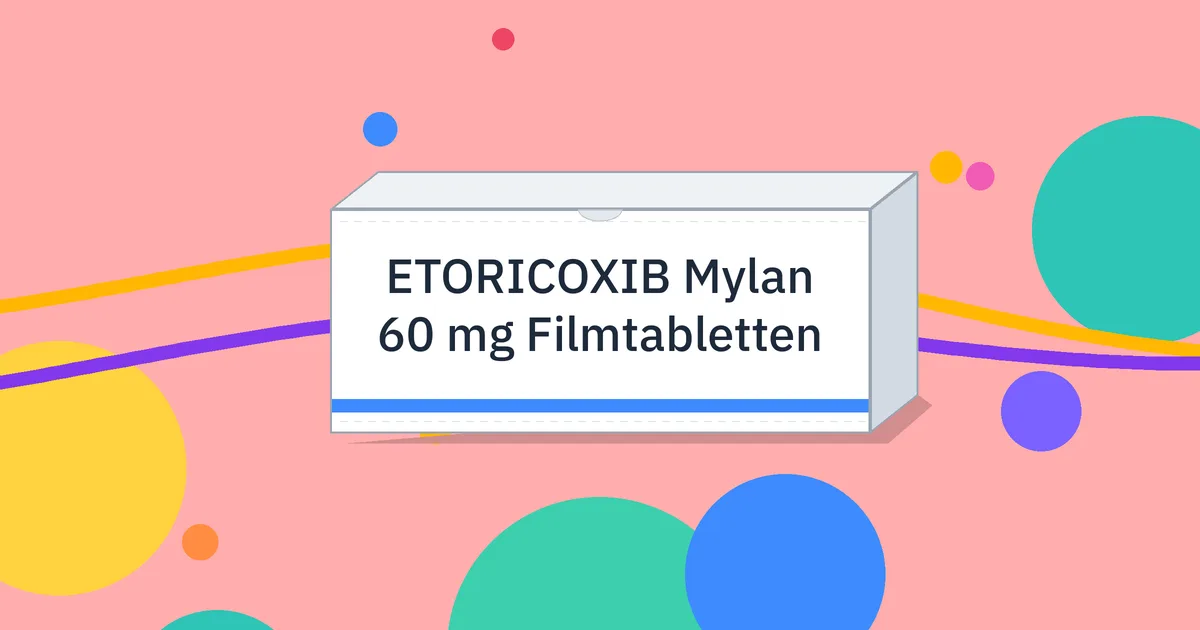 Symbolbild: Packung mit der Aufschrift ETORICOXIB Mylan 60 mg Filmtabletten (PZN 12643269) – Verfügbarkeit und Bezug in Apotheken in Frankfurt am Main