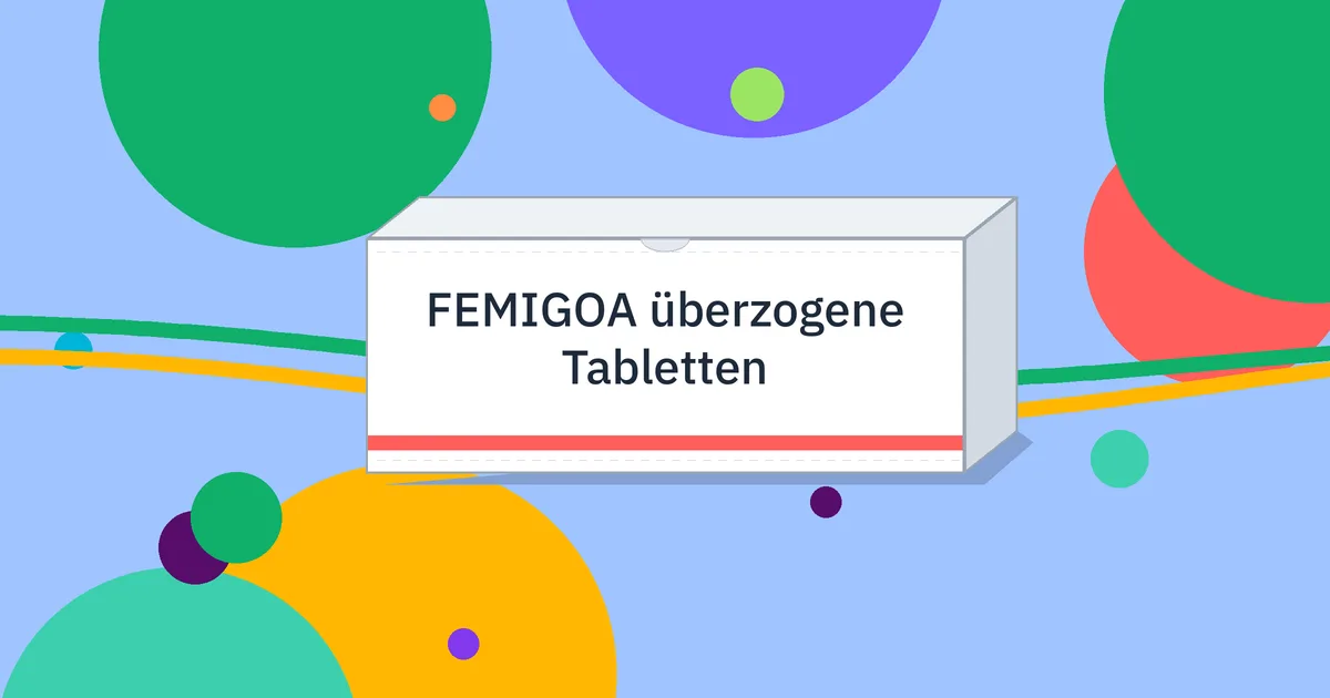 Symbolbild: Packung mit der Aufschrift FEMIGOA überzogene Tabletten (PZN 04653377) – Verfügbarkeit und Bezug in Apotheken in Frankfurt am Main