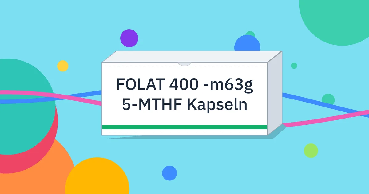 Symbolbild: Packung mit der Aufschrift FOLAT 400 -m63g 5-MTHF Kapseln (PZN 17965138) – Verfügbarkeit und Bezug in Apotheken in Frankfurt am Main