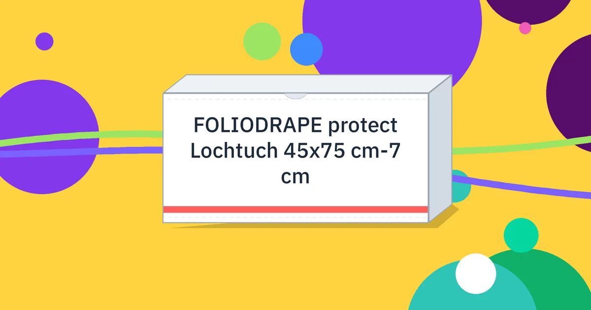 Symbolbild: Packung mit der Aufschrift FOLIODRAPE protect Lochtuch 45x75 cm-7 cm (PZN 19064652) – Verfügbarkeit und Bezug in Apotheken in Frankfurt am Main