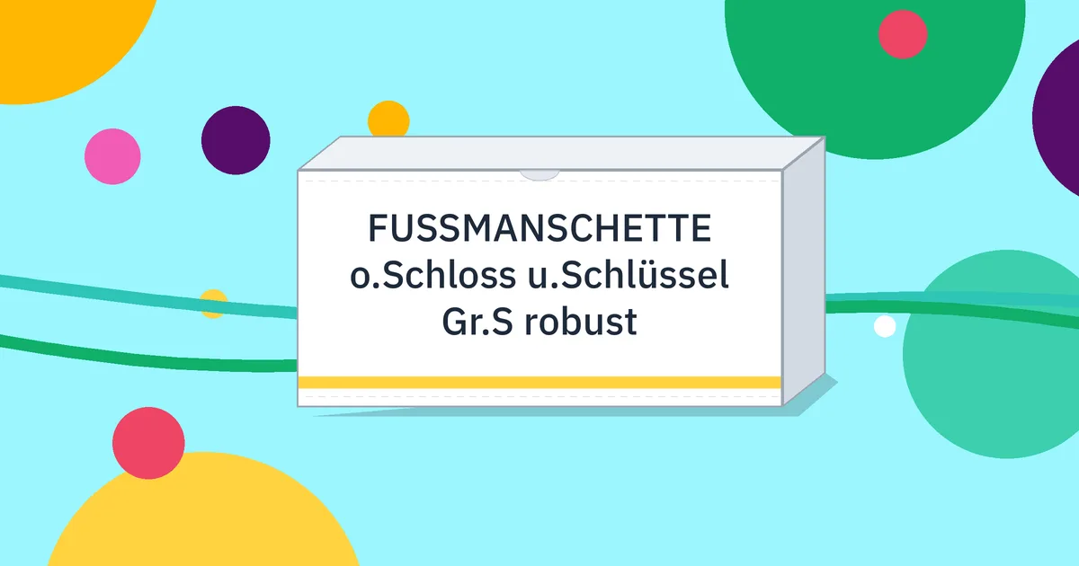 Symbolbild: Packung mit der Aufschrift FUSSMANSCHETTE o.Schloss u.Schlüssel Gr.S robust (PZN 11576950) – Verfügbarkeit und Bezug in Apotheken in Frankfurt am Main